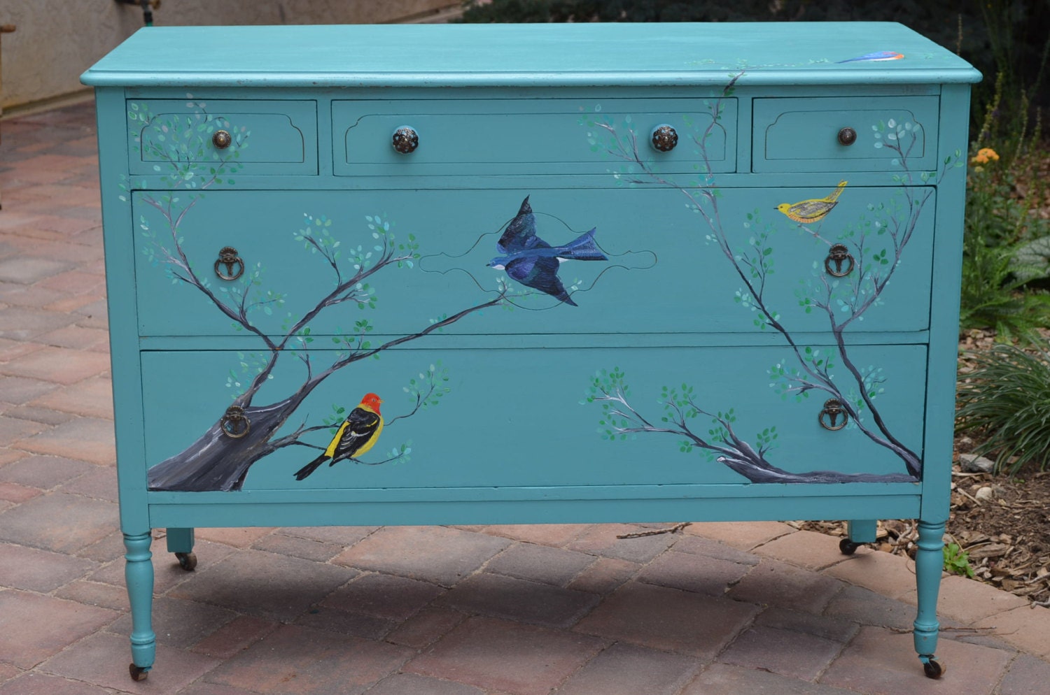 Hand Painted by Me Bird Dresser SHIPPING INCLUDED: Backyard Songbirds ...