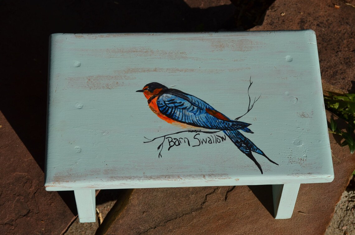 Children's Bird Stool or Footstool Hand Painted by Me: Distressed Teal ...