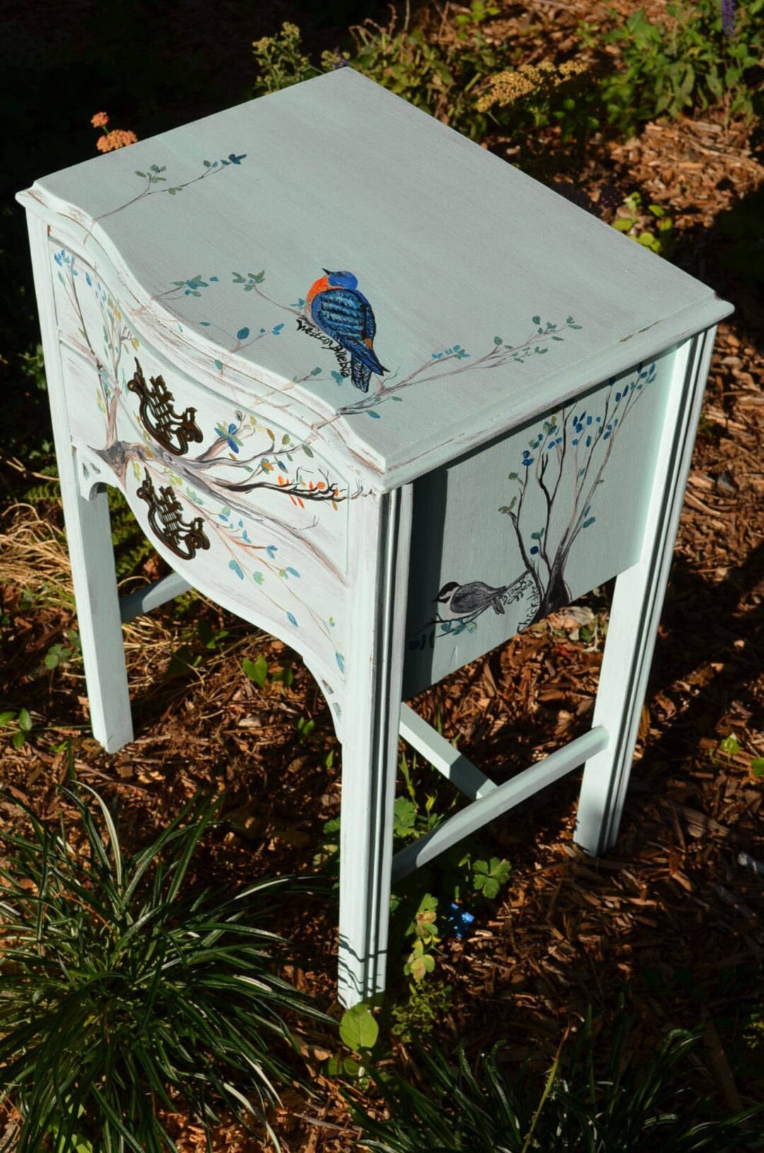 Custom Bird Side Table or Nightstand, Hand Painted Antique Wood ...