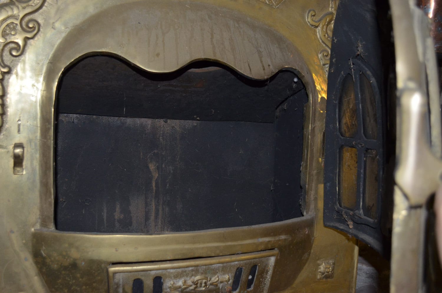 Antique Gothic Revival Solid Brass Metal Fireplace Insert W Dragon ...