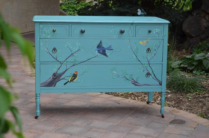 Hand Painted by Me Bird Dresser SHIPPING INCLUDED: Backyard Songbirds ...