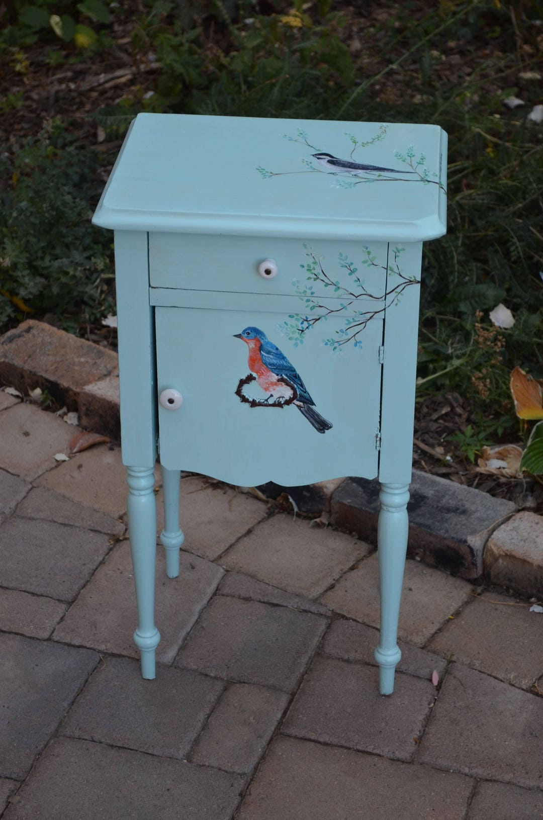 Custom Bird Side Table or Nightstand, Hand Painted Antique Wood ...