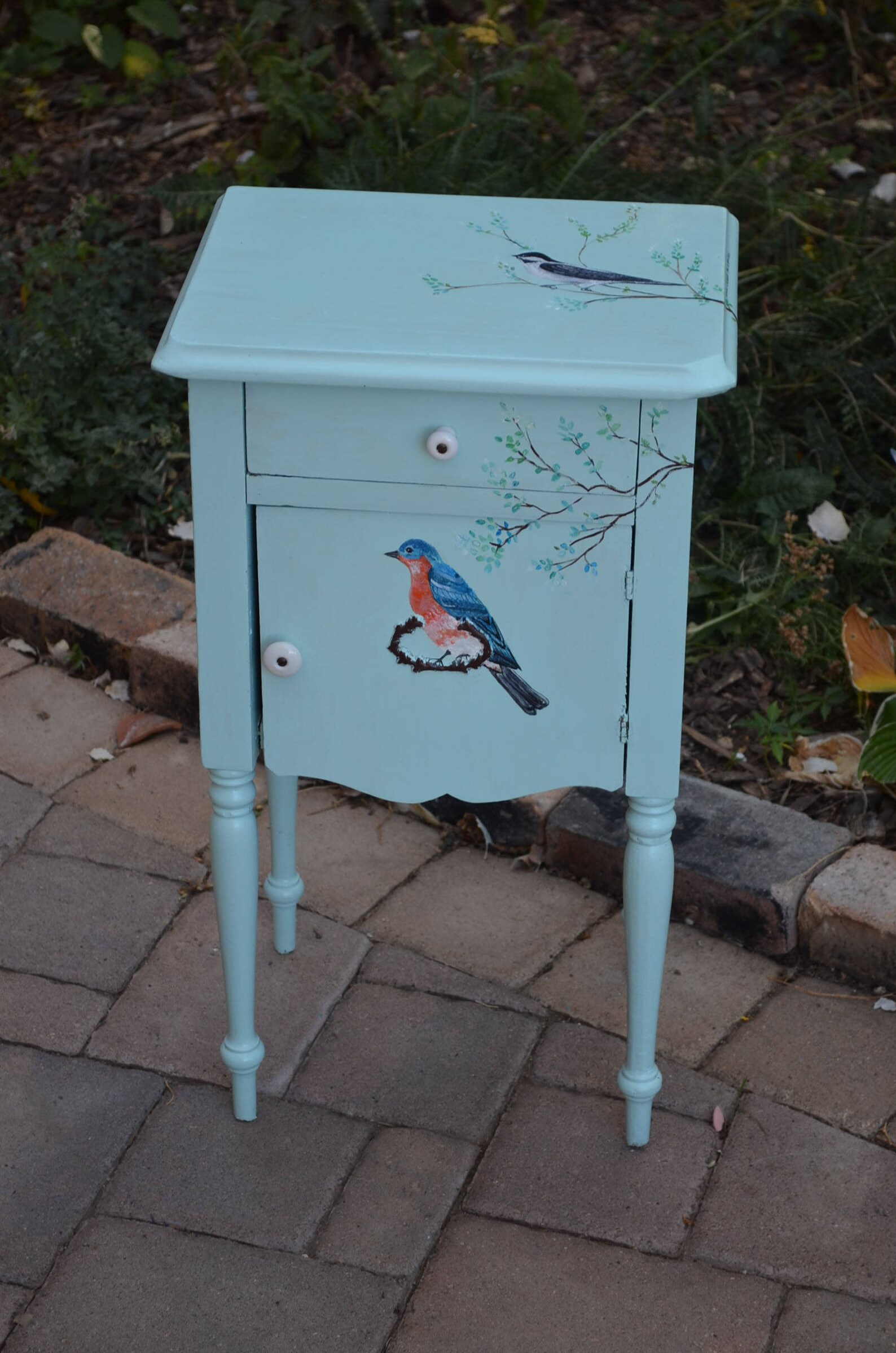 Custom Bird Side Table or Nightstand, Hand Painted Antique Wood ...