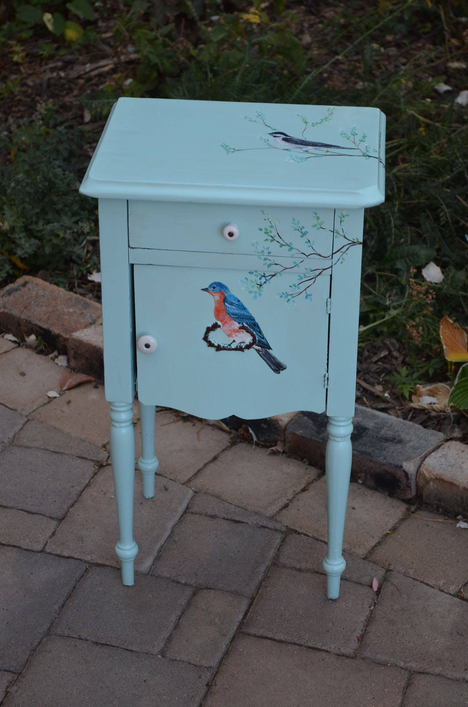 Custom Bird Side Table or Nightstand, Hand Painted Antique Wood ...