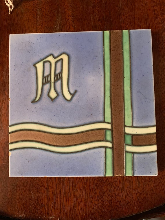 Antique Blue Pottery Tile m Letter Name | Etsy