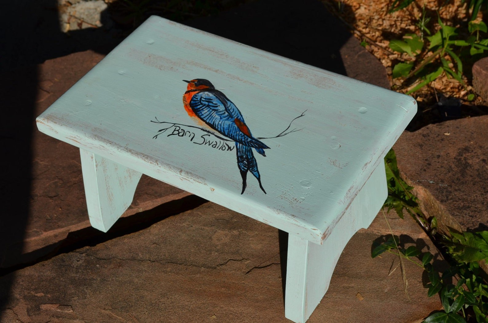 Children's Bird Stool or Footstool Hand Painted by Me: Distressed Teal ...