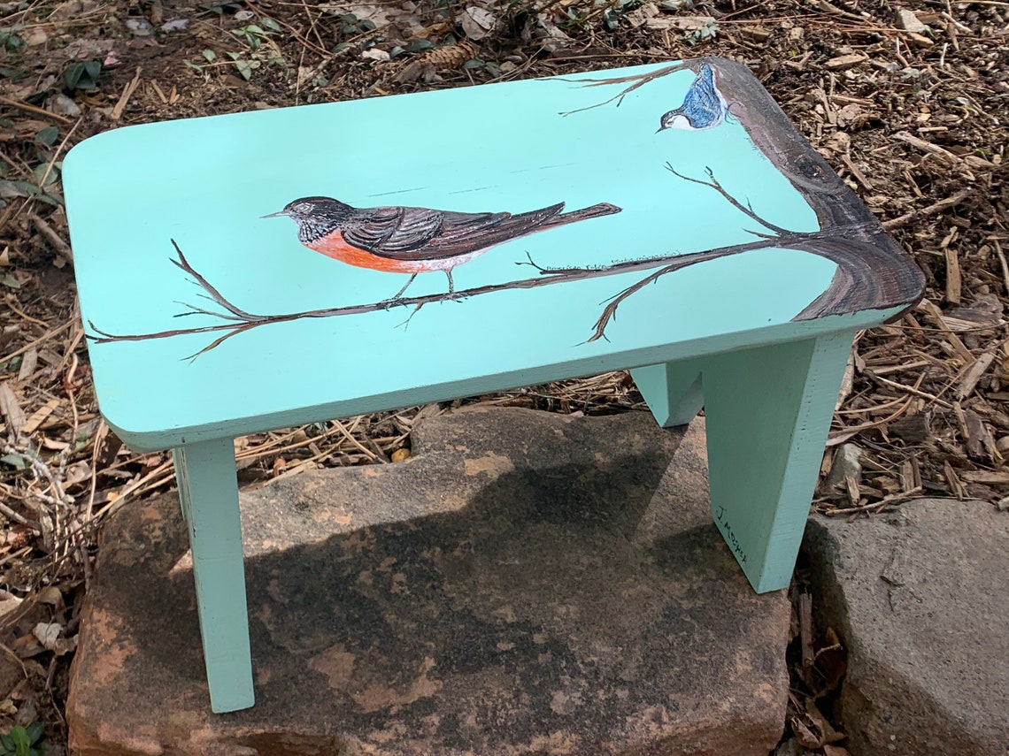 Children's Bird Stool or Footstool Hand Painted by Me: Distressed Teal ...