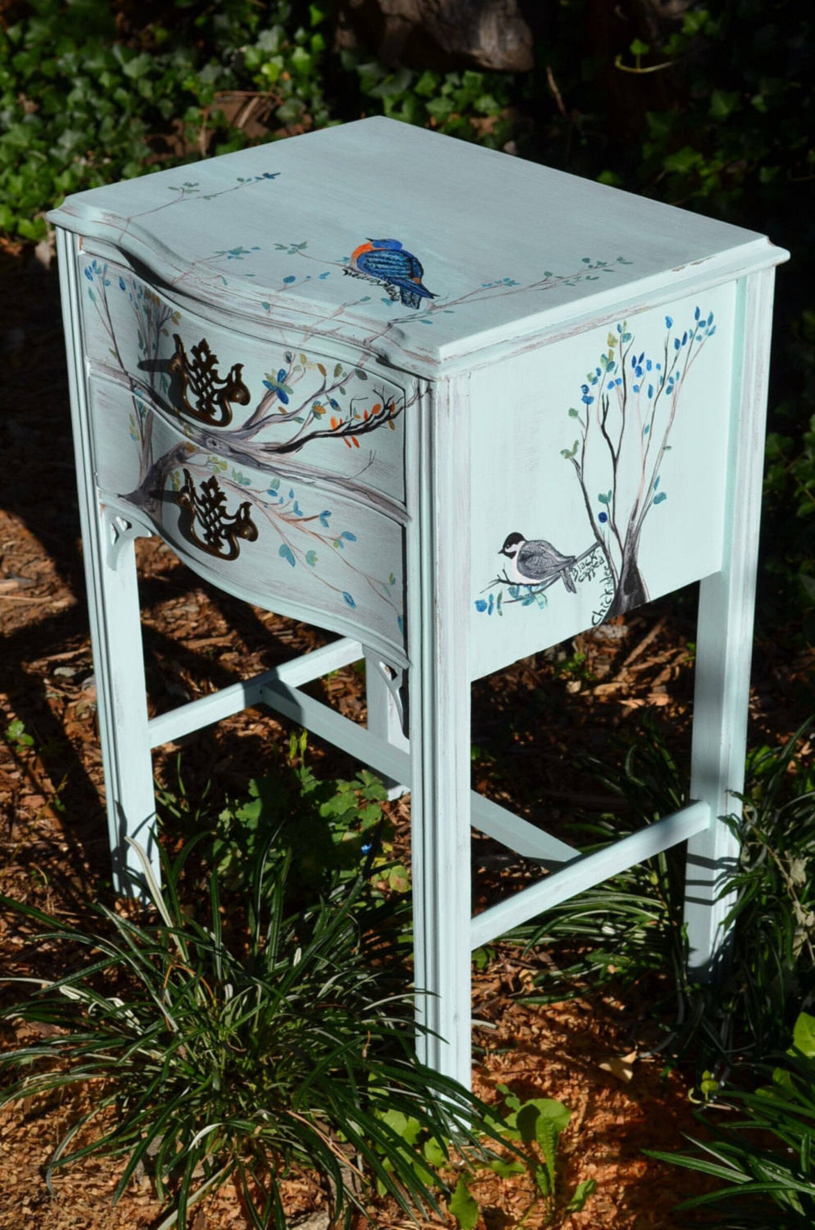 Custom Bird Side Table or Nightstand Hand Painted Antique - Etsy