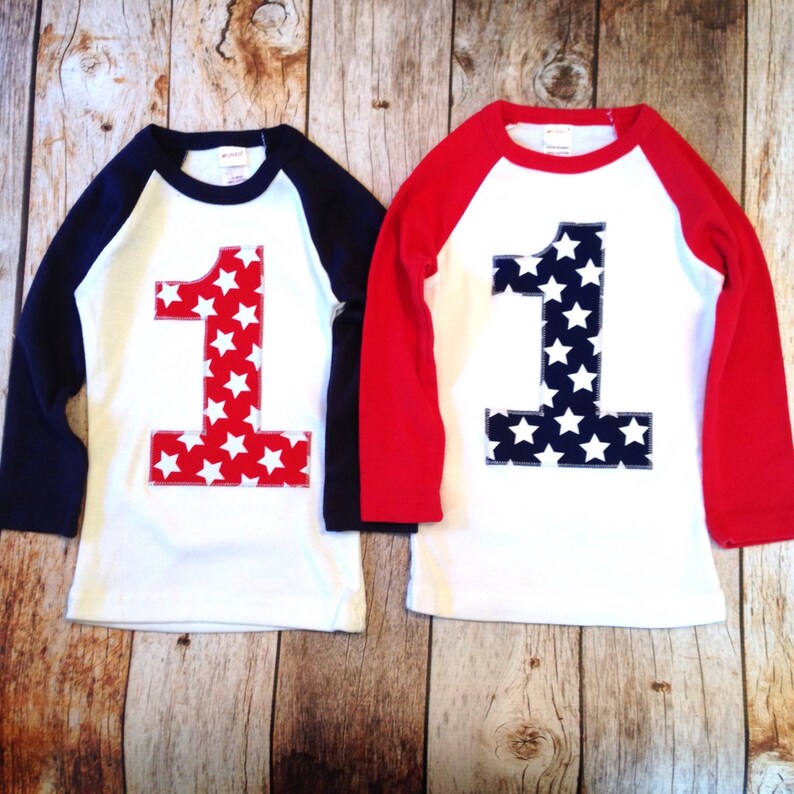 Navy Stars Birthday Red White Raglan Number Birthday Shirt - Etsy