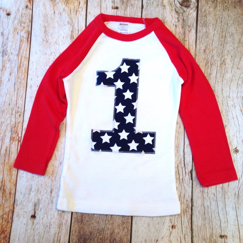 Navy Stars Birthday Red White Raglan Number Birthday Shirt - Etsy