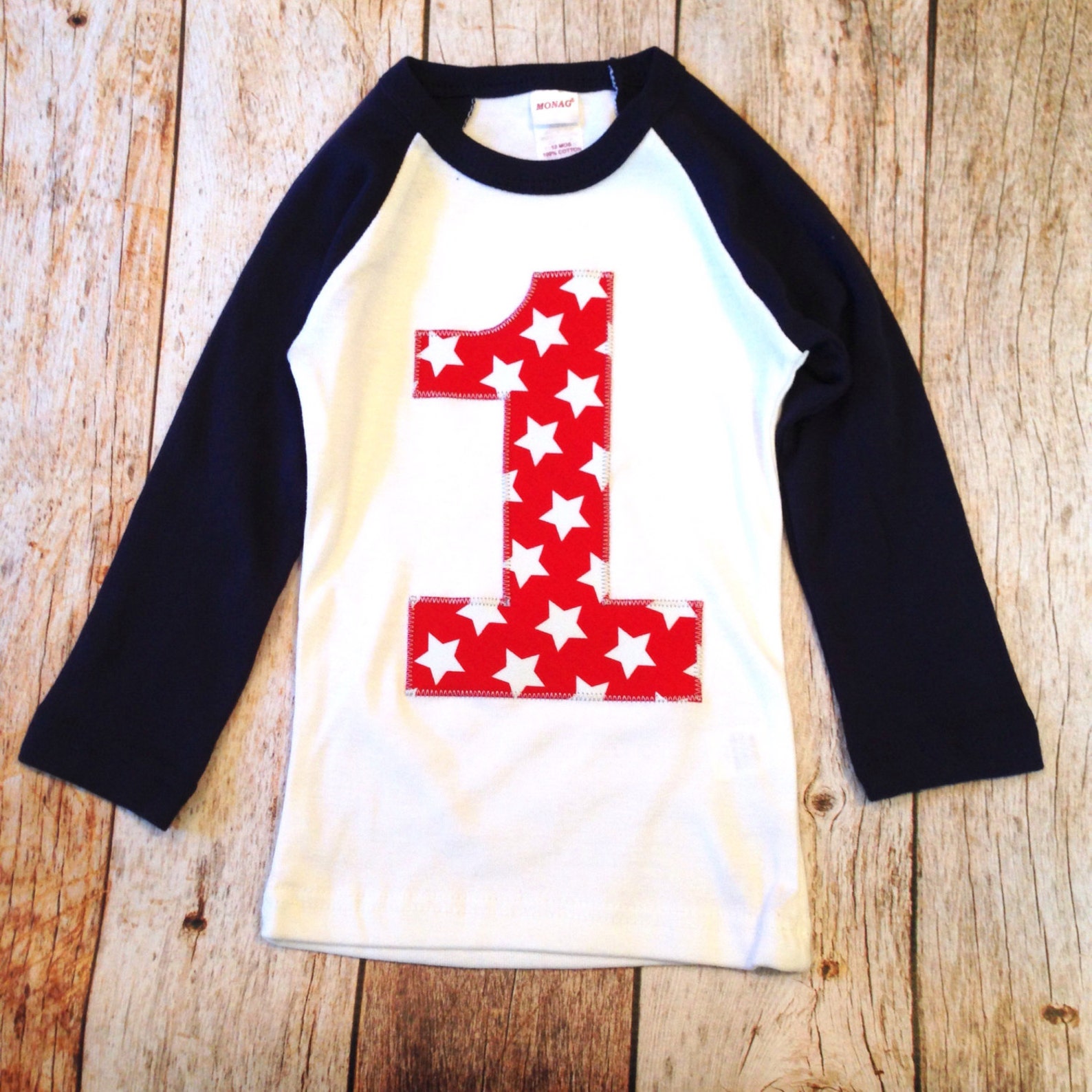 Navy Stars Birthday Red White Raglan Number Birthday Shirt - Etsy