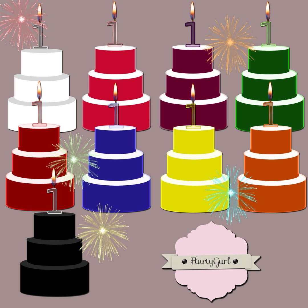 Printable Birthday Cake, Digital Birthday Cake and Birthday Candle Clip ...
