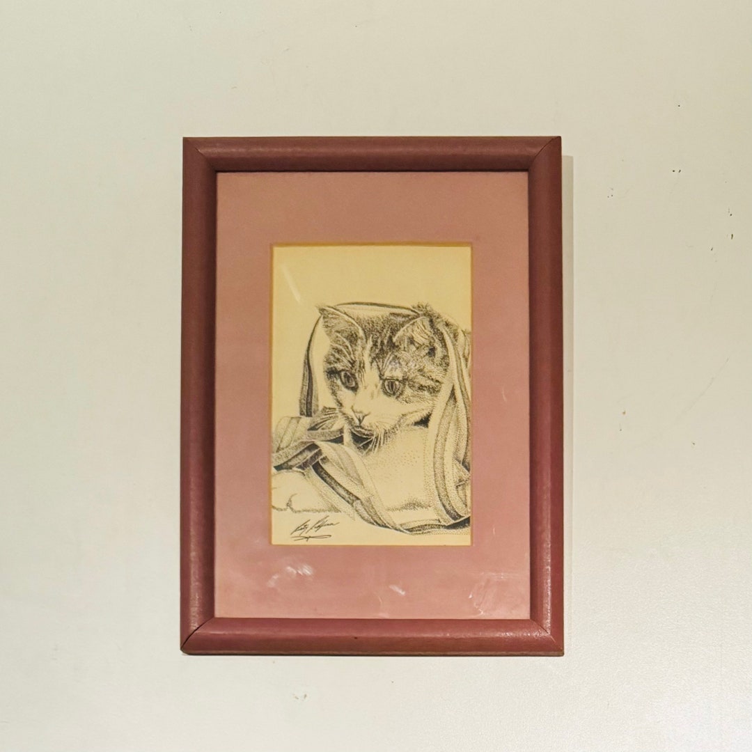 Vintage 1989 Signed Rusty Redfern Originals Cat Pen & Ink Drawing ...