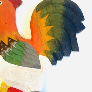 Fun Hand Carved Wooden Rooster Statue Hand Painted Southern Folk Art ...