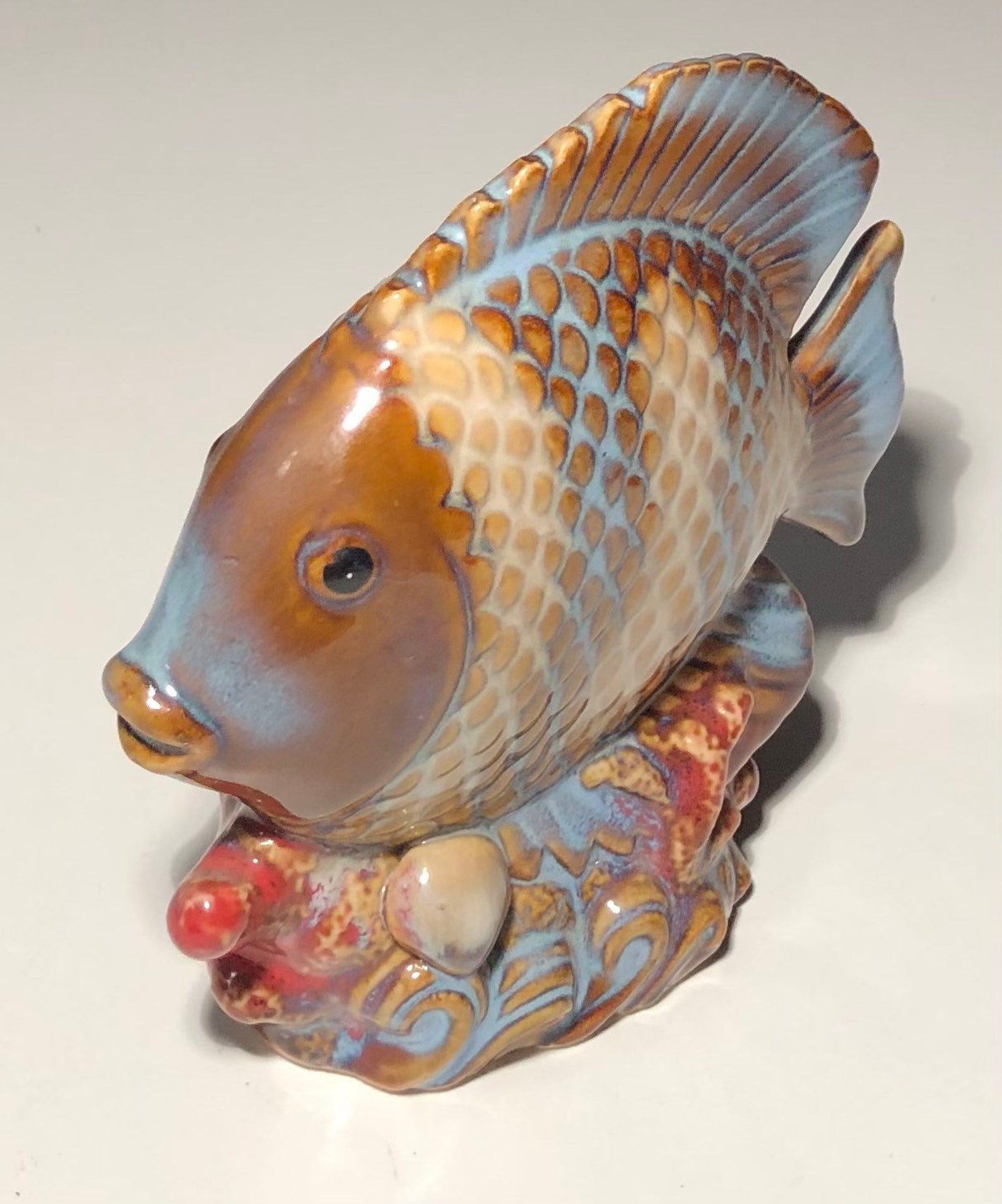 Lusterous Small Ceramic Fish Figurine Fish Swimming Waves Red | Etsy