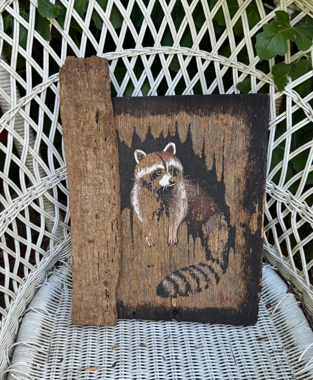 Vintage 1976 Rustic Folk Art Painting Raccoon Reclaimed Barn Wood ...