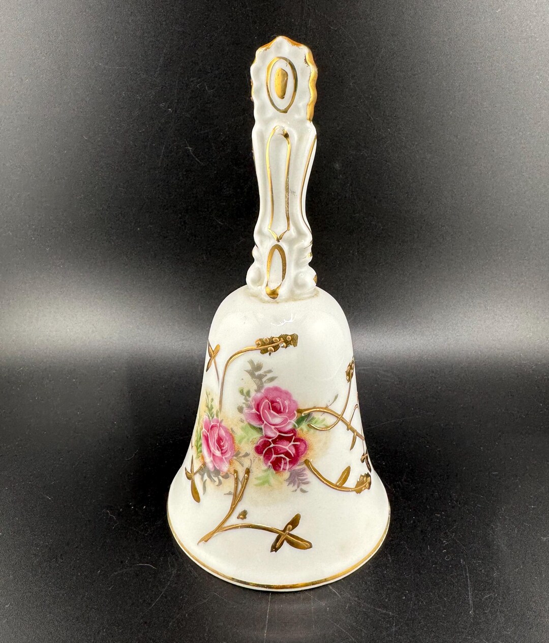 Vintage Porcelain Bell W Hand Painted Roses and Faux Meissen or Dresden ...