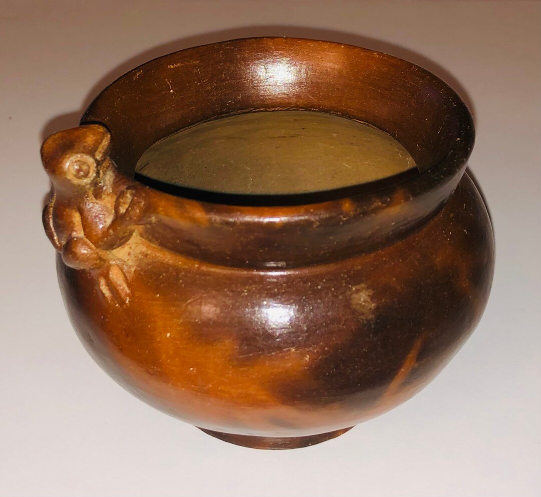 Charming Small Ceramic Tree Frog Pot Vessel Burnished Mexican Art ...