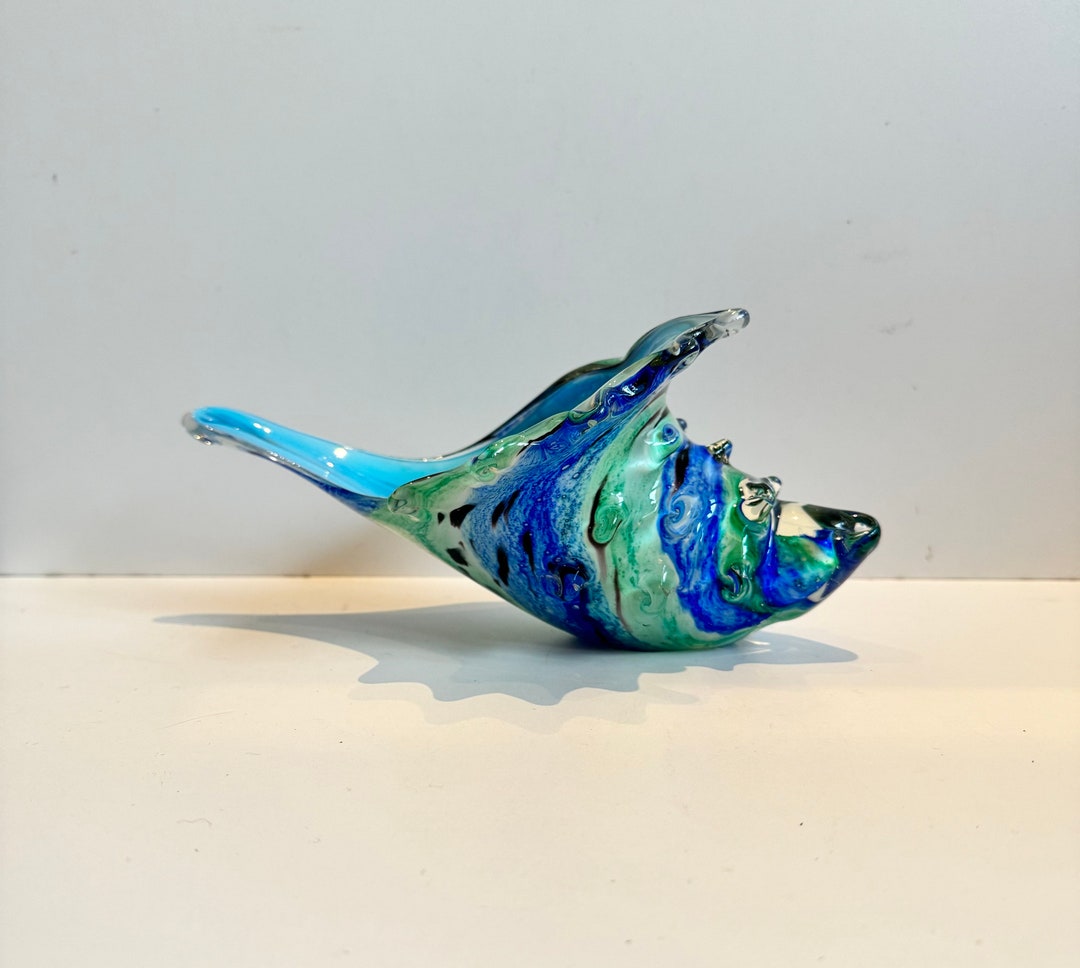 Vintage Hand Blown Art Glass Seashell Nautilus Conch Shell Bowl Murano ...