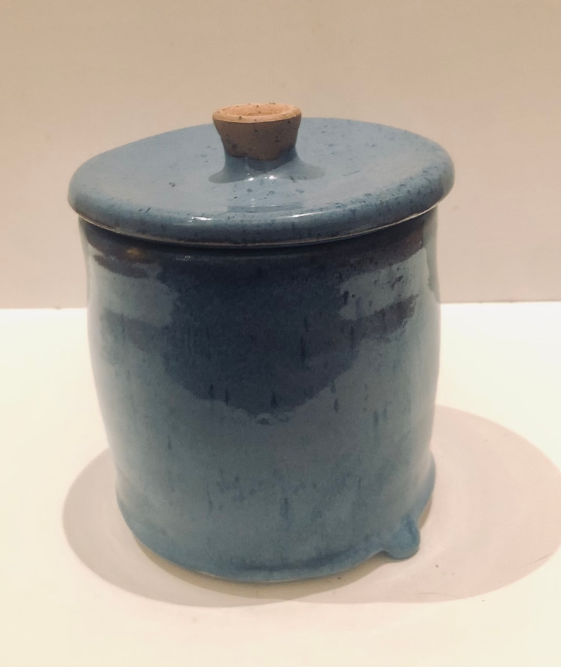 Vintage Studio Artist Cornflower Blue Ceramic Trinket Box Hippie Boho ...