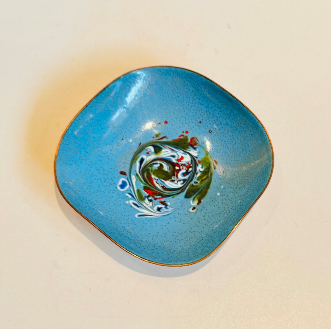 Vintage Modernist MCM Leon Statham Enamel Painting on Copper Bowl ...