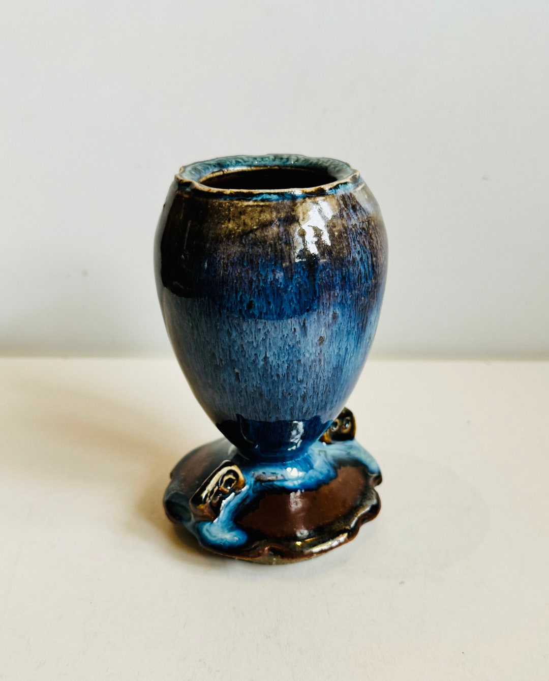 Odd Hand Built Studio Pottery Vase Brush Holder Catchall Drip Glaze ...