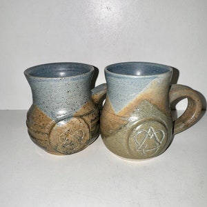 Gorgeous Pair of Matching Hand Built Ceramic Mugs Drip Glaze Earthtones ...