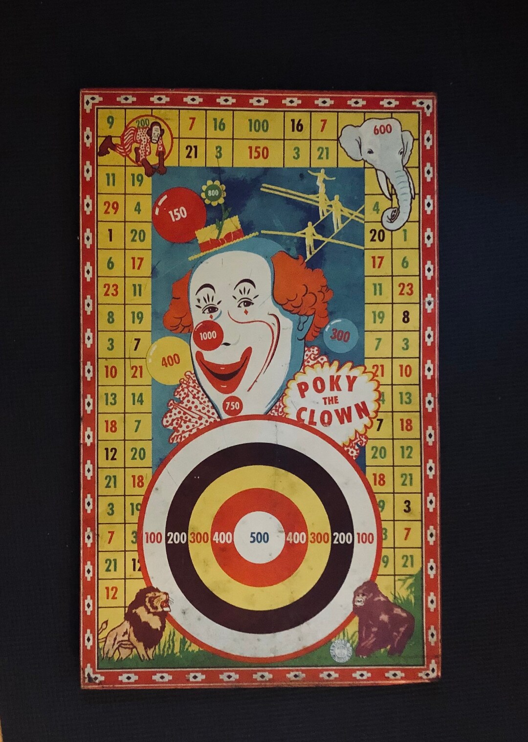 Big Vibrant Vintage Wyandotte Poky the Clown Lithograph Tin Toy Game ...