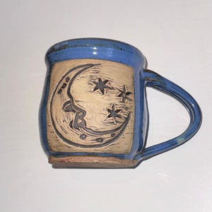 Gorgeous Signed Studio Pottery Ceramic Mug Celestial Man in the Moon ...