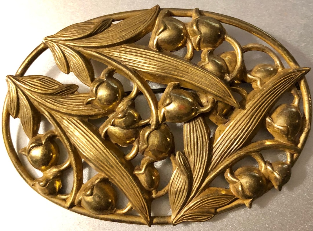 Pr Antique Acorn Cluster Brooch & Lily of the Valley Flowers Floral ...