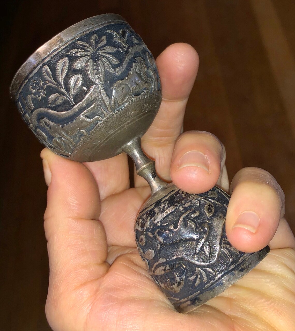Antique Islamic Double Cup Ca 1780s-1800 Hand Carved W Animals Elephant ...