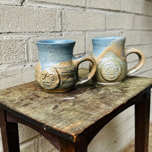 Gorgeous Pair of Matching Hand Built Ceramic Mugs Drip Glaze Earthtones ...