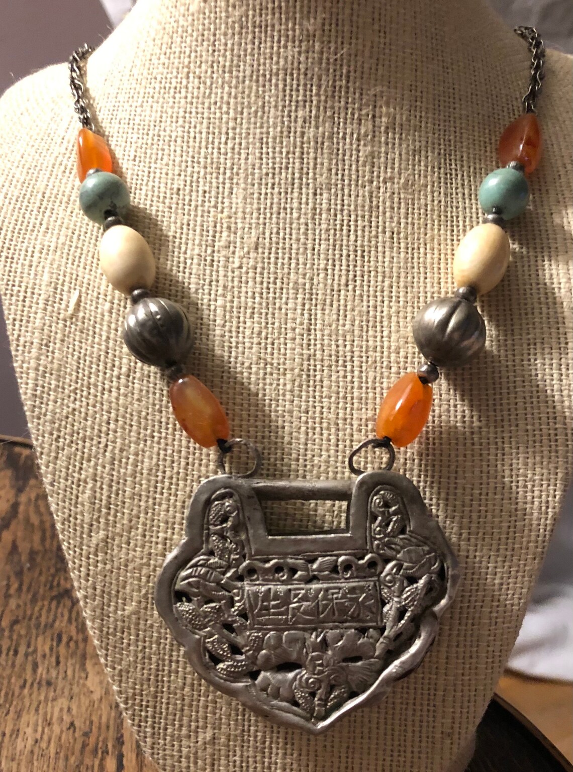 Silver Chinese Wedding Lock Pendant Necklace 100 Year Old - Etsy