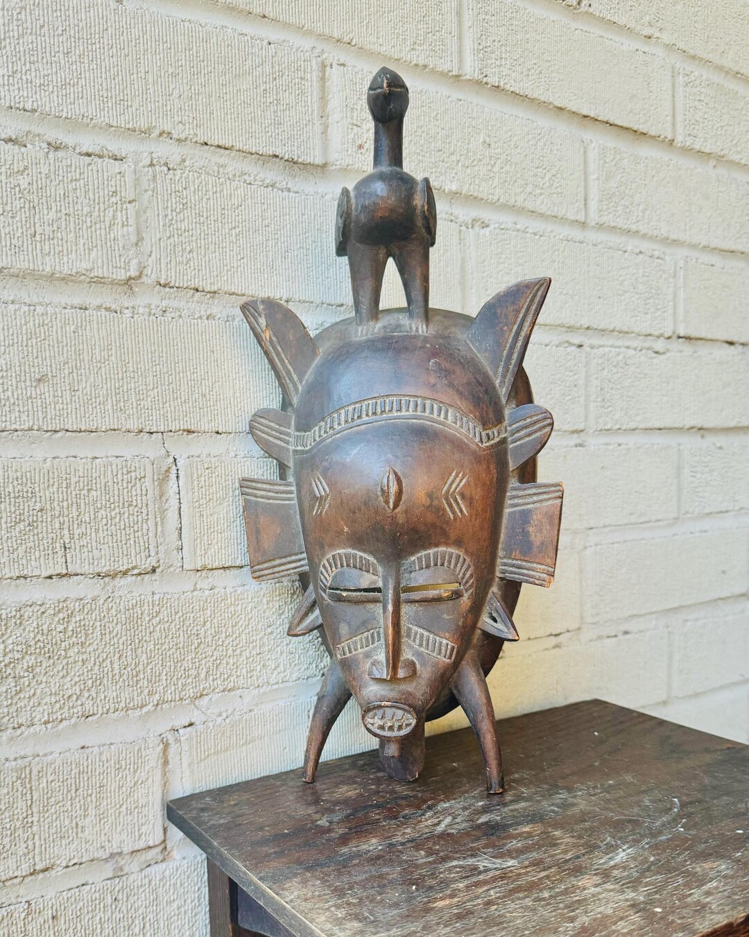 Antique Vintage African Mask Hornbill Crest Mystical Bird Senufo Mali ...