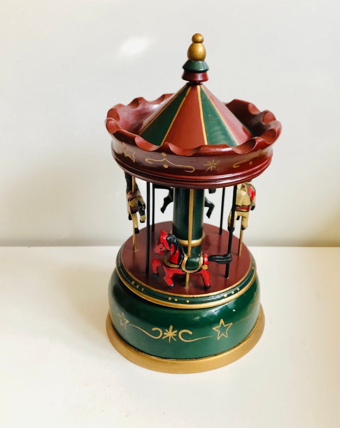 Vintage Carousel Merry-go-round Music Box Carved Wood Horses - Etsy