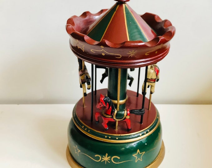 Vintage Carousel Merry-go-round Music Box Carved Wood Horses Ca 1970s ...