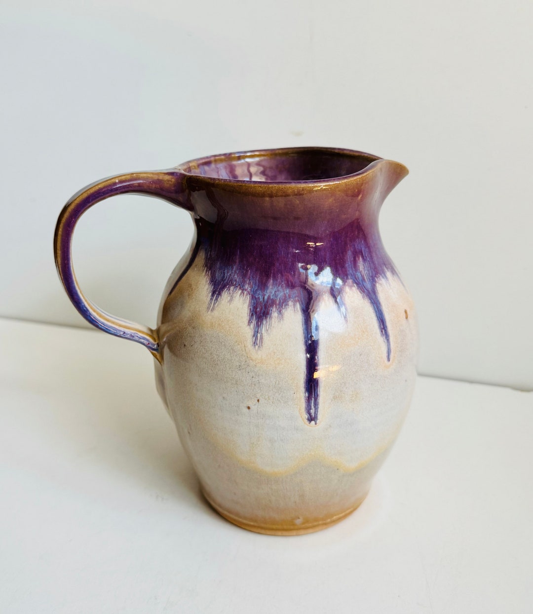 Beautiful 1993 Vintage Brown’s Pottery Juice Pitcher Purple Drip Glaze ...