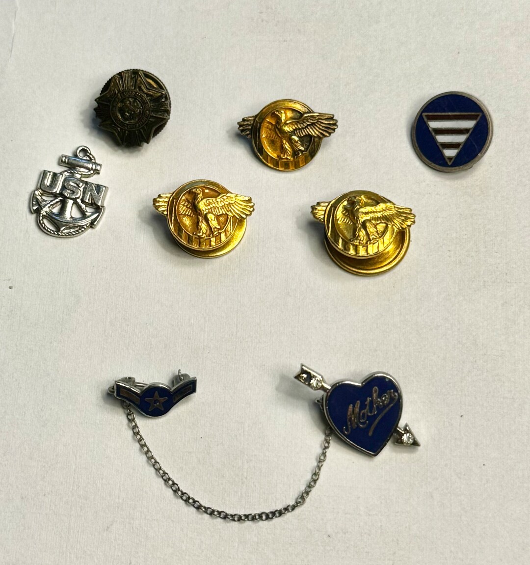 WWII U.S. Military Pin Collection Including Army Air Corps Mothers Pin ...