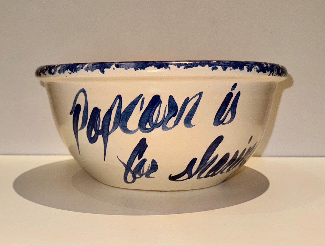 Vintage Stoneware Popcorn Bowl Popcorn is for Sharing That’s All Folks ...