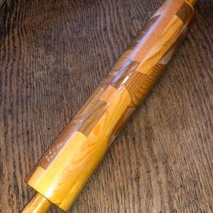 Vintage Wooden Rolling Pin Handmade Wood Inlay Marquetry Rolling Pin ...