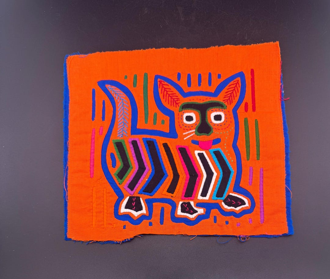 Vtg Panamanian Kuna Indian Mola Quilt Panel Dog or Cat Handmade Panama ...