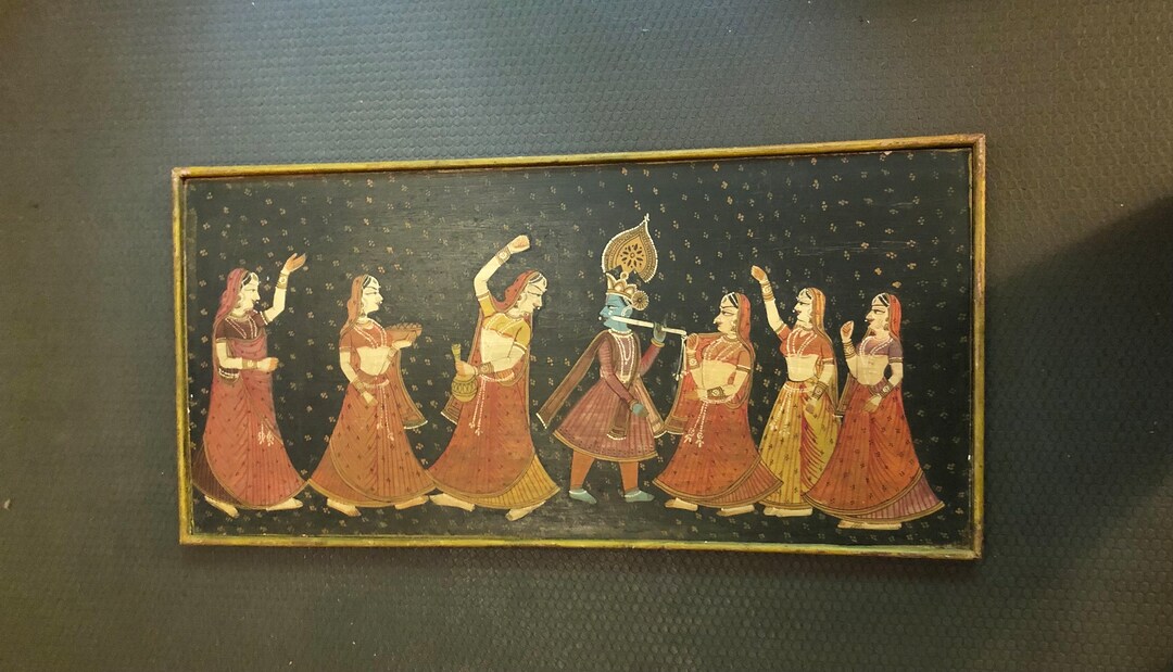 Indian Folk Art Painting Radha Krishna Gopis Dancing Rasleela Raslila ...