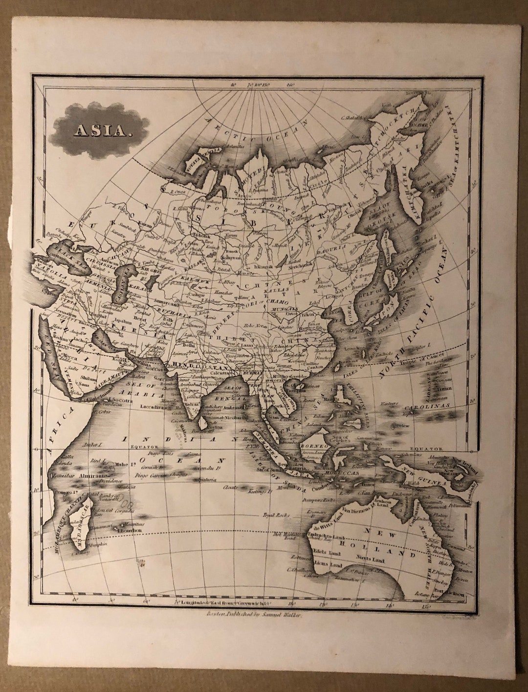 1800s Antique Engraving Map of Asia Boston Samuel Walker Engraving ...