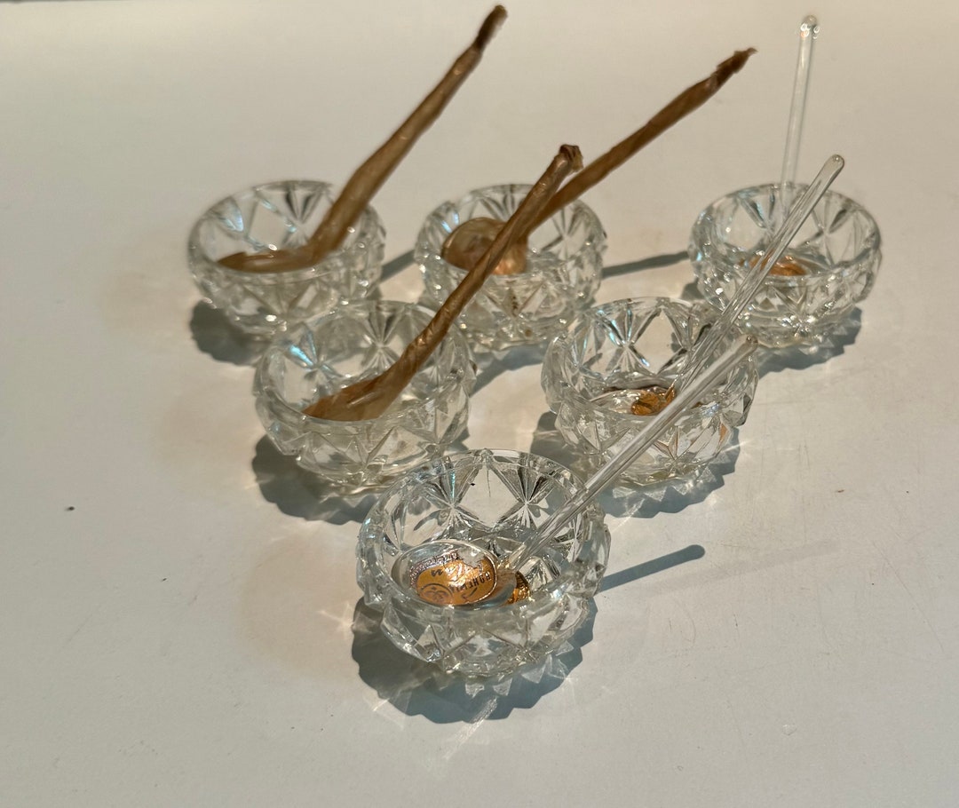 Vintage Bohemia Glass Crystal Salt Cellar Matching Salt Spoon Set New ...