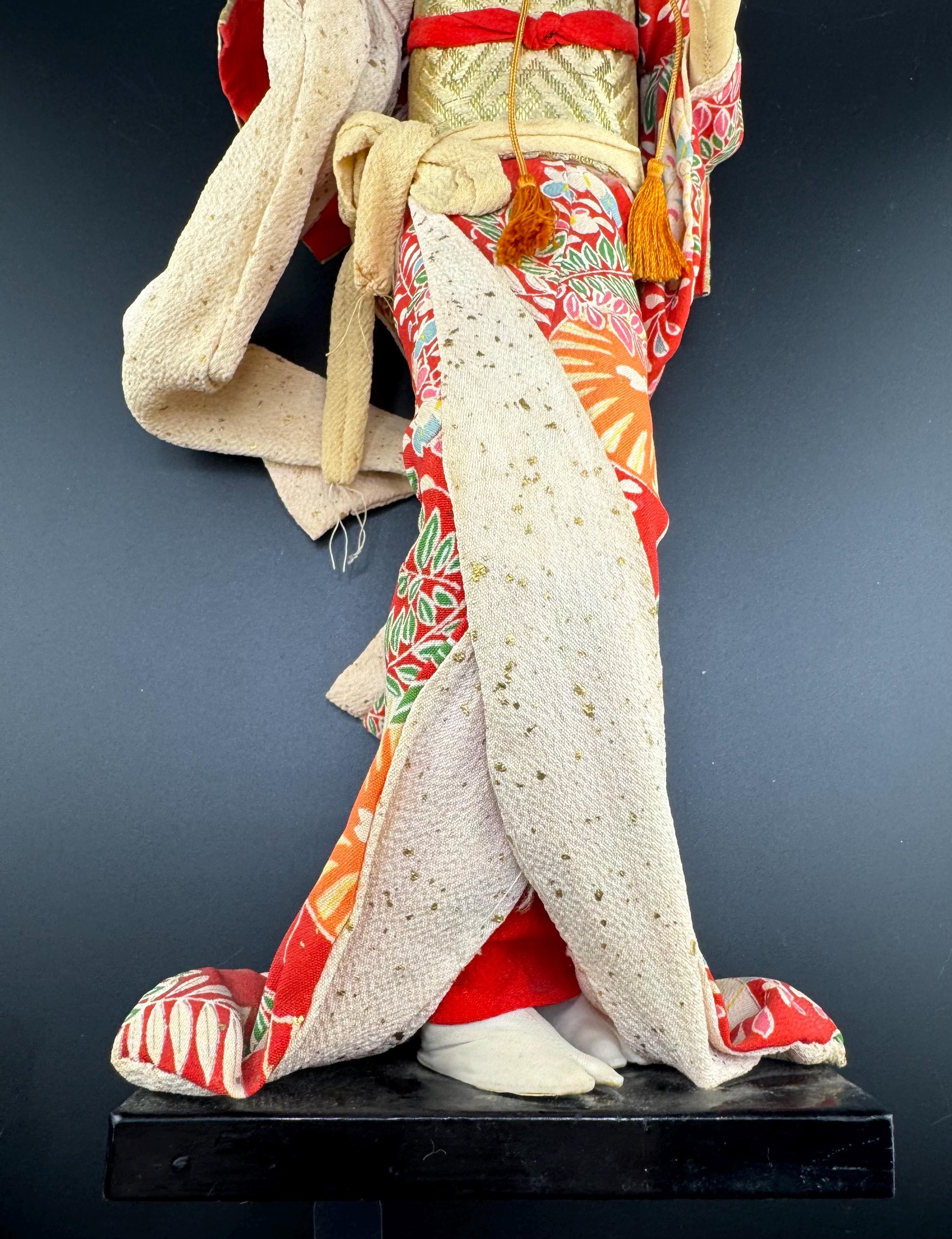 Vintage Japanese Geisha Girl Madame Art Doll Silk Floral Red Brocade ...
