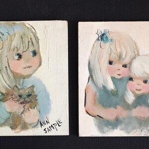 Adorable Pair Original Signed Ann Sample Mid Century Painting of Girl ...