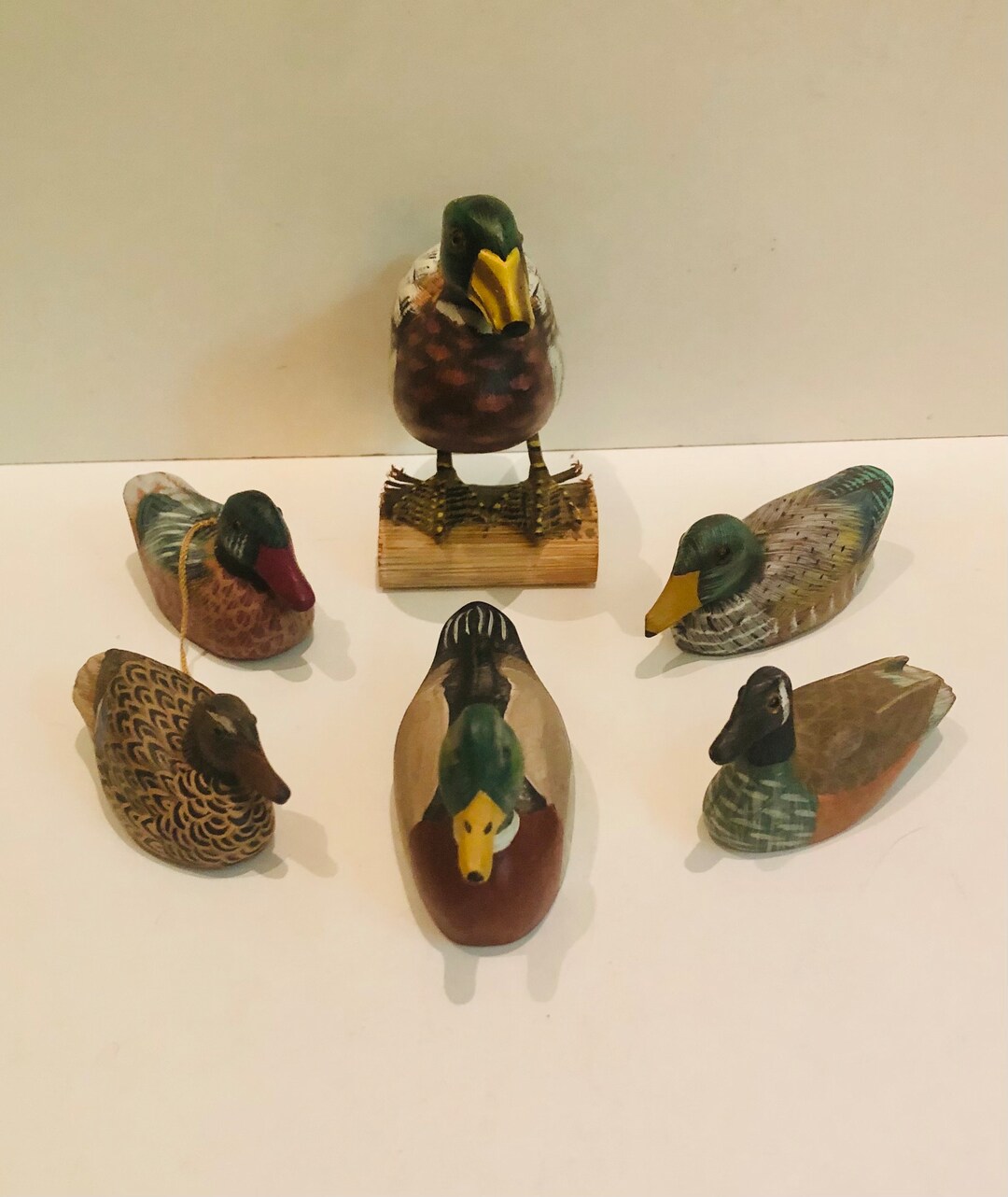 Vtg Collection 6 Miniature Folk Art Primitive Duck Sculptures Tiny ...