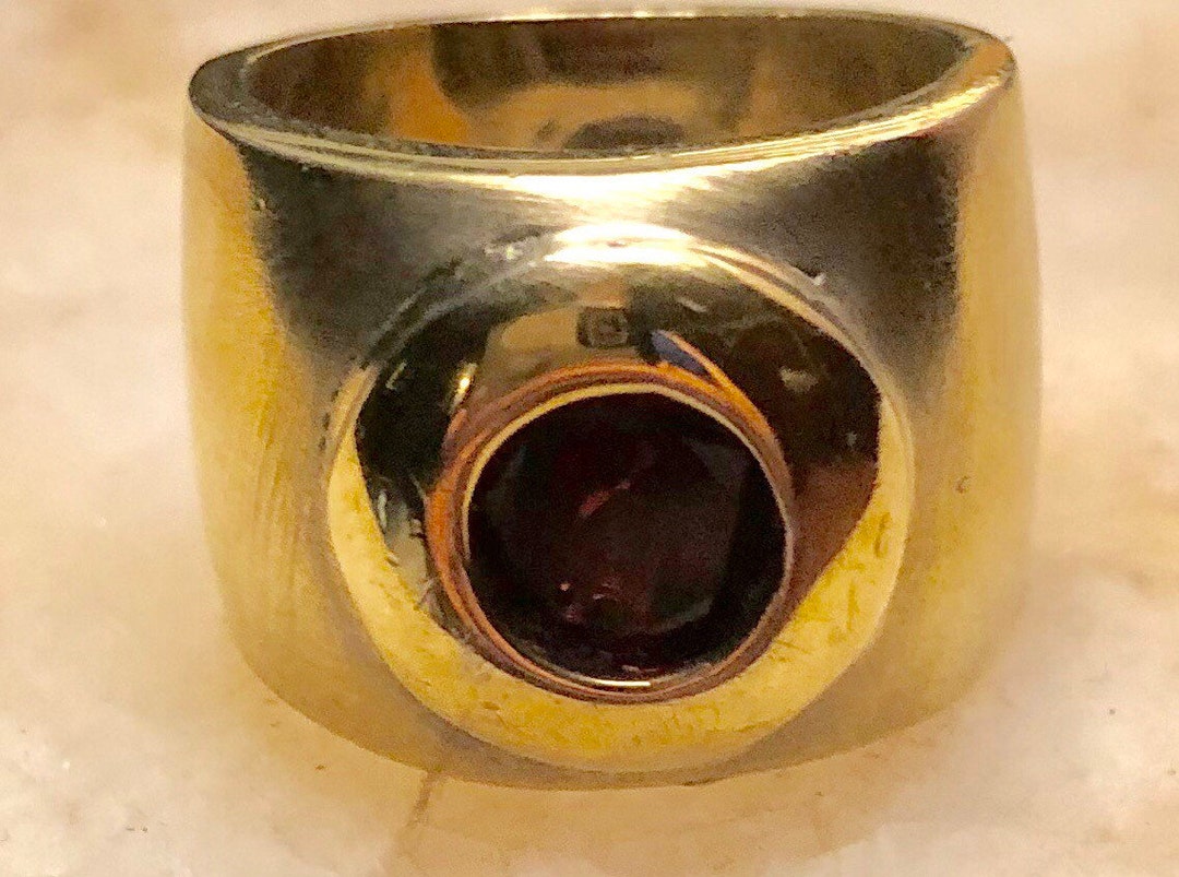 Modernist Spinel Ring Vintage Spinel Ring Sterling Vermeil Gold Bezel ...