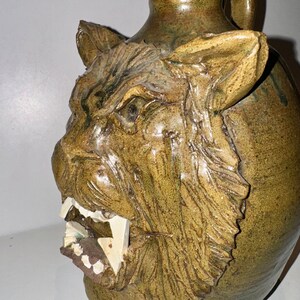 Vintage Ceramic Grotesque Folk Art Lion Werewolf Face Jug Crock W ...