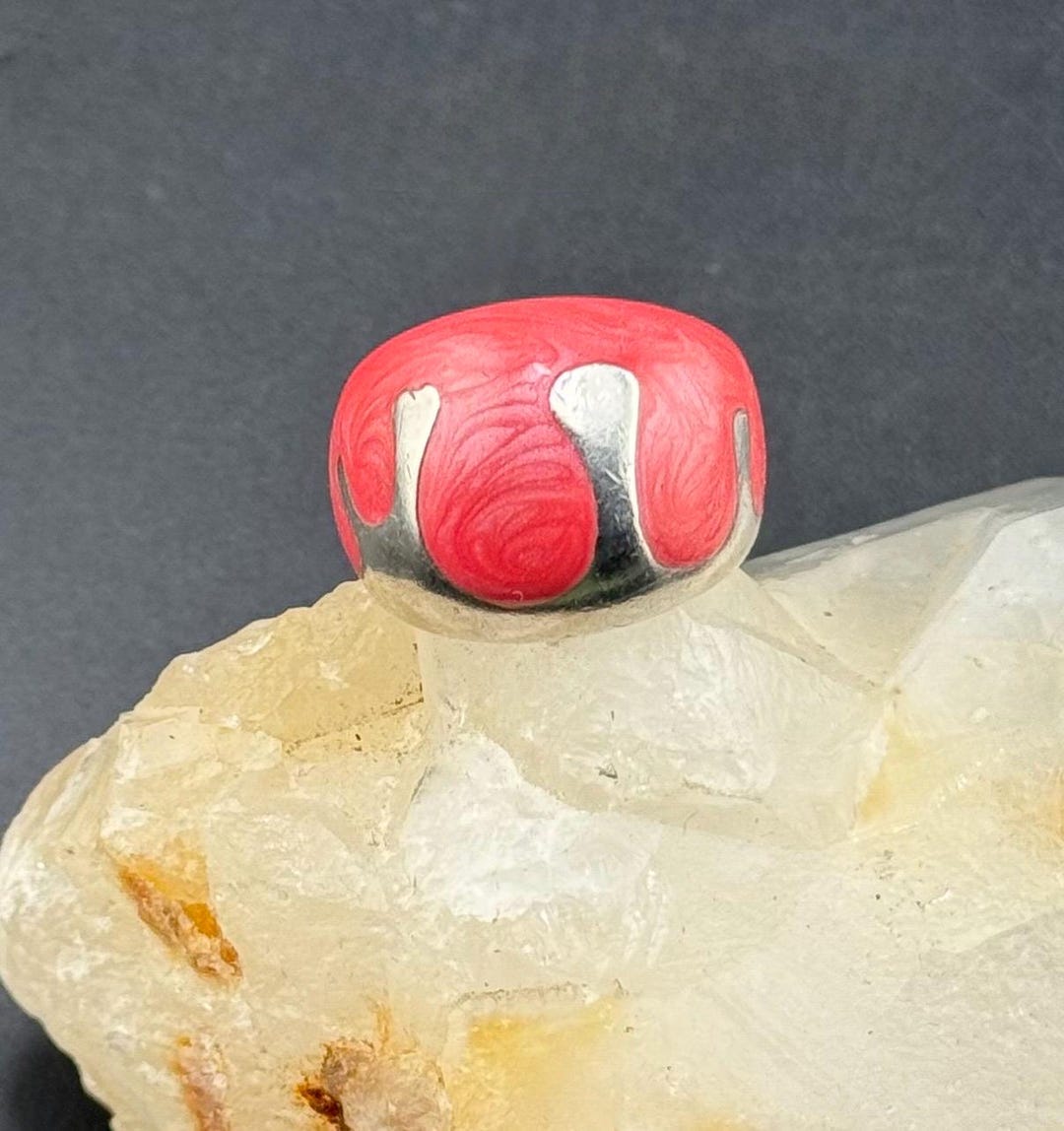 Vintage Silver Enamel Modernist Dome Ring Pink Swirl MCM Style ...